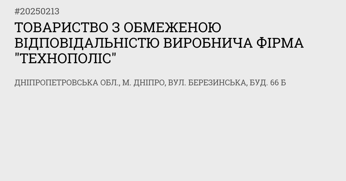 20250213 - ТОВ ВФ "ТЕХНОПОЛІС" - Основна інформація - Clarity Project